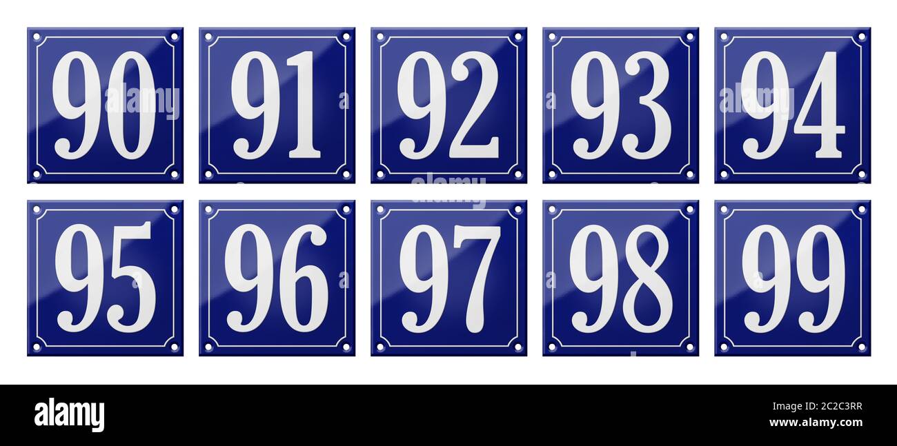 Set of traditional blue enamel signs - Numbers 90- 99 Stock Photo - Alamy