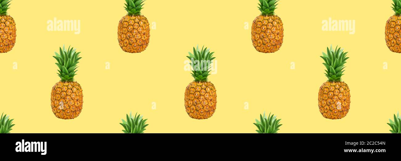 Pineapple, summer ananas seamless pattern on yellow background Stock ...