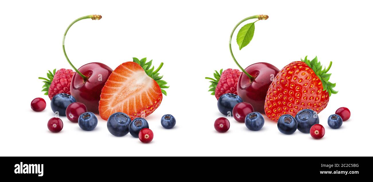 Berry mix isolated on white background, pile of fresh wild berries ...