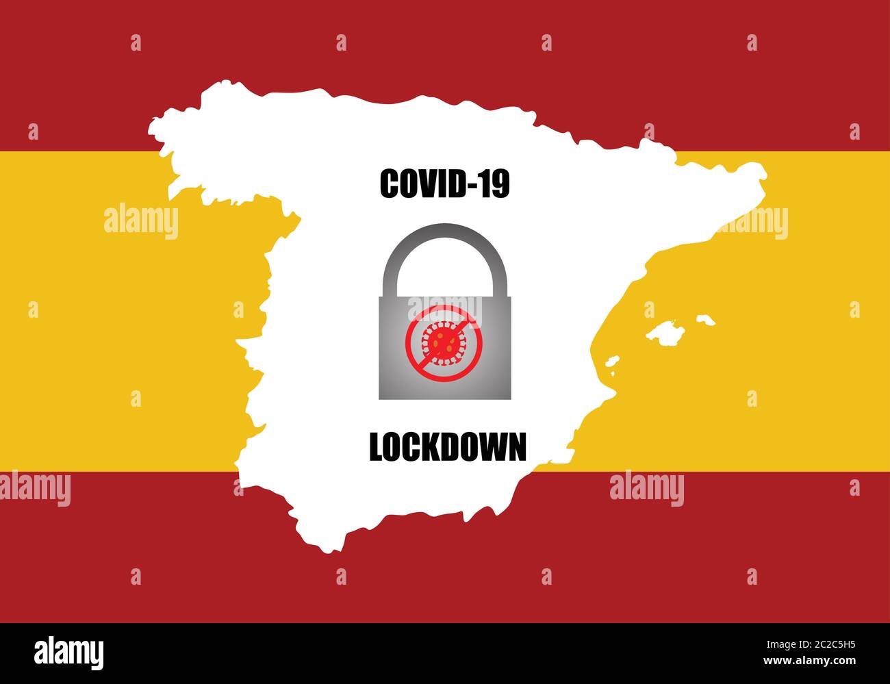 Concepts of lockdown spain for covid-19 outbreak. Illustration of Spain ...