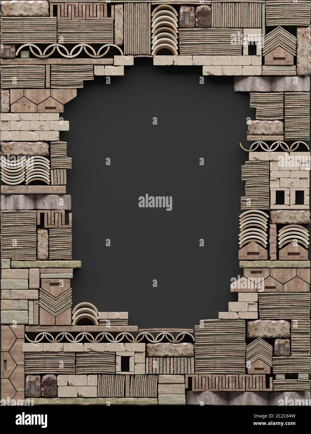 Border frame on black background with decorative stonework. Сopy space ...