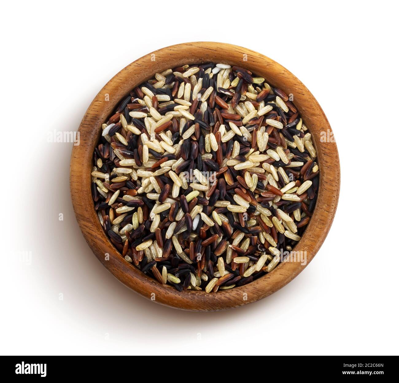 Rice mix in wooden bowl isolated on white background, top view Stock ...