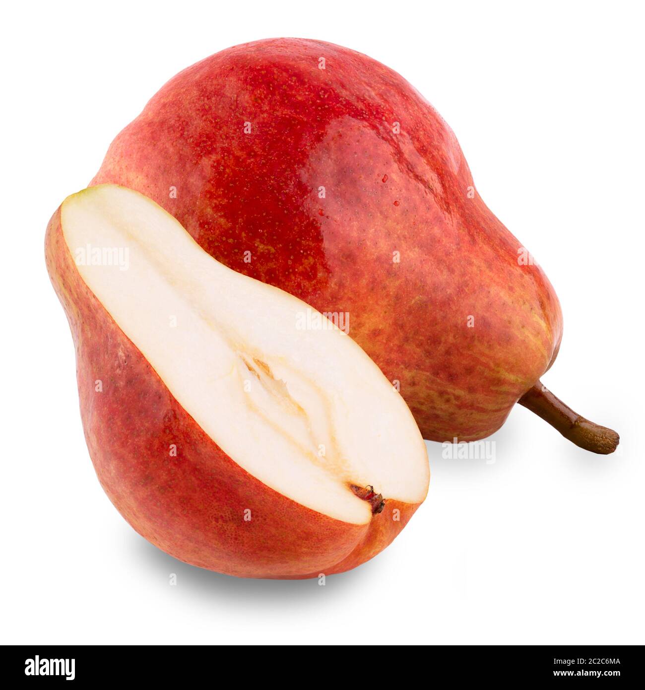 Whole and half pear isolated on white background with clipping path as ...