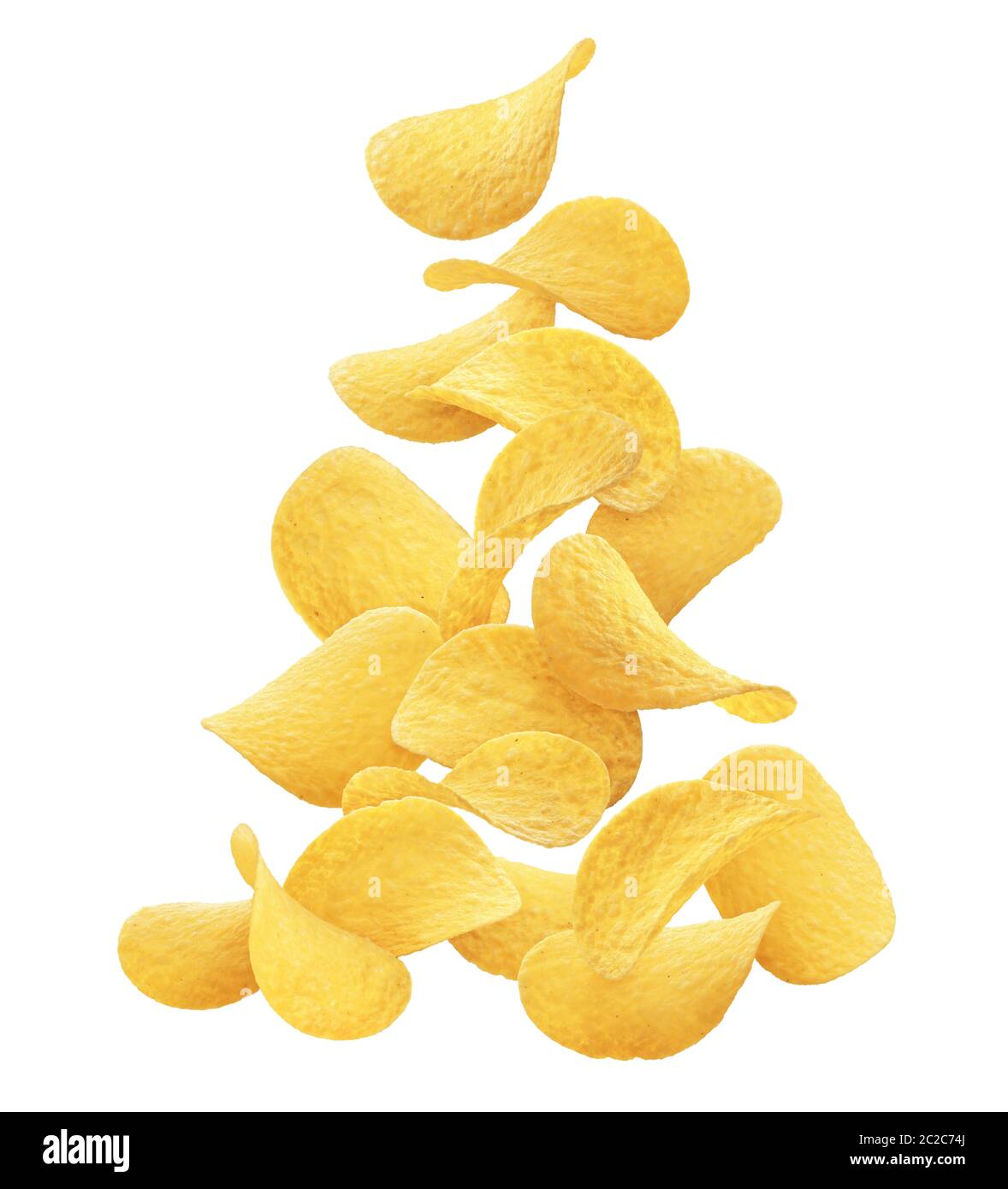 Falling potato chips isolated on white background Stock Photo - Alamy