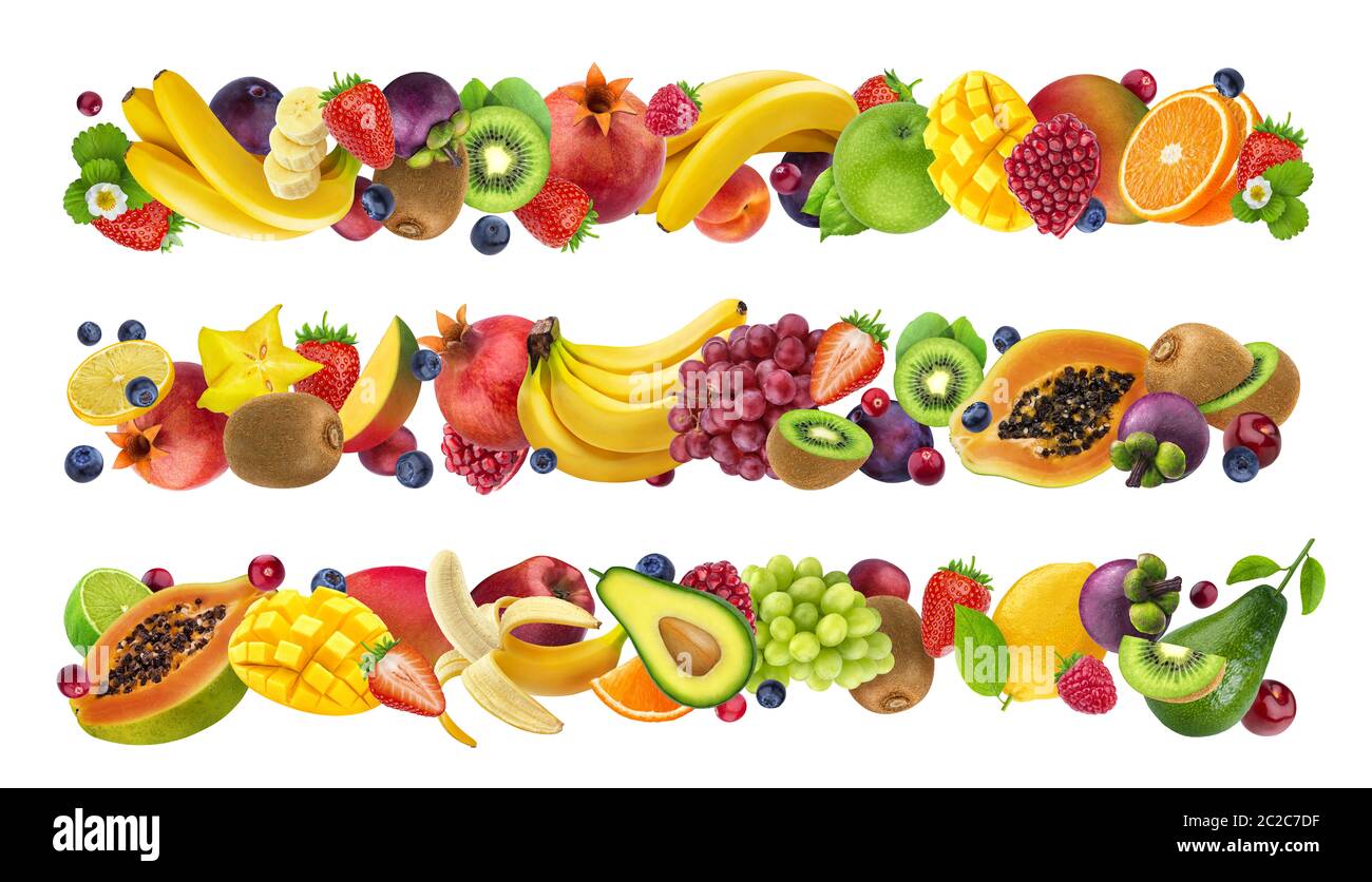 Tropical and exotic seasonal fruits, forest berries background Stock ...