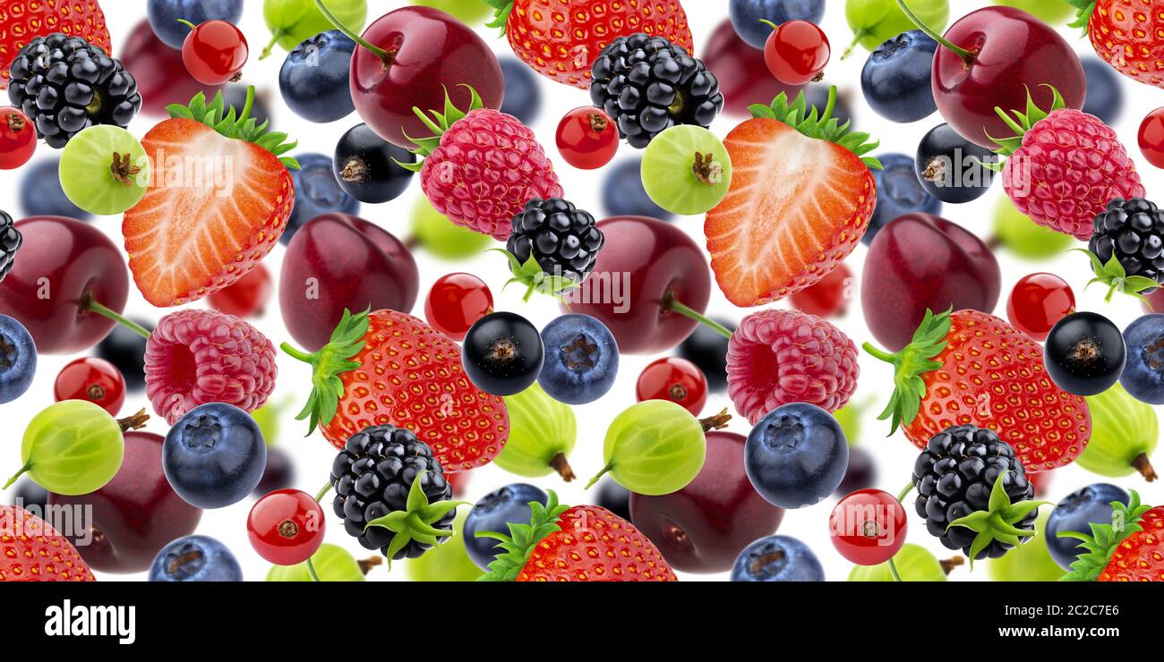 Falling berries seamless pattern isolated on white background Stock ...