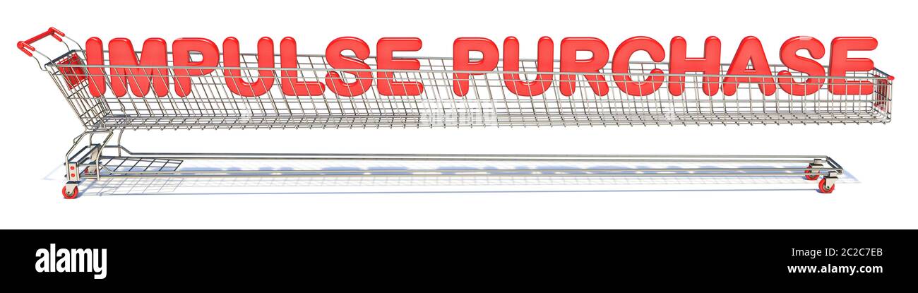 Text impulse purchase in shopping cart 3D render illustration isolated ...