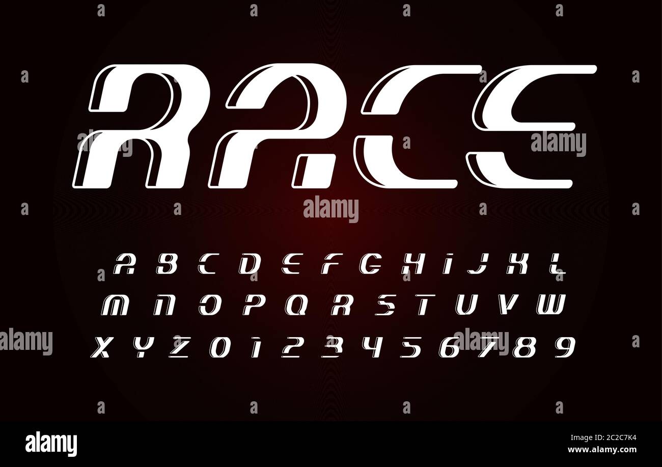 Race Letters and numbers collection. Italic bold geometric alphabet ...