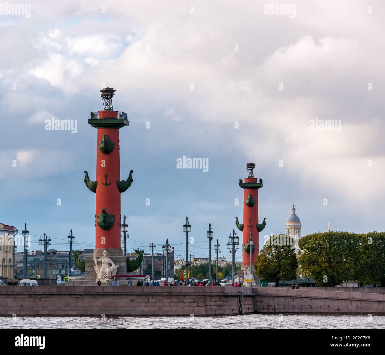 Giant rostral or victory columns on The Spit, Vasilyevsky Island, St ...