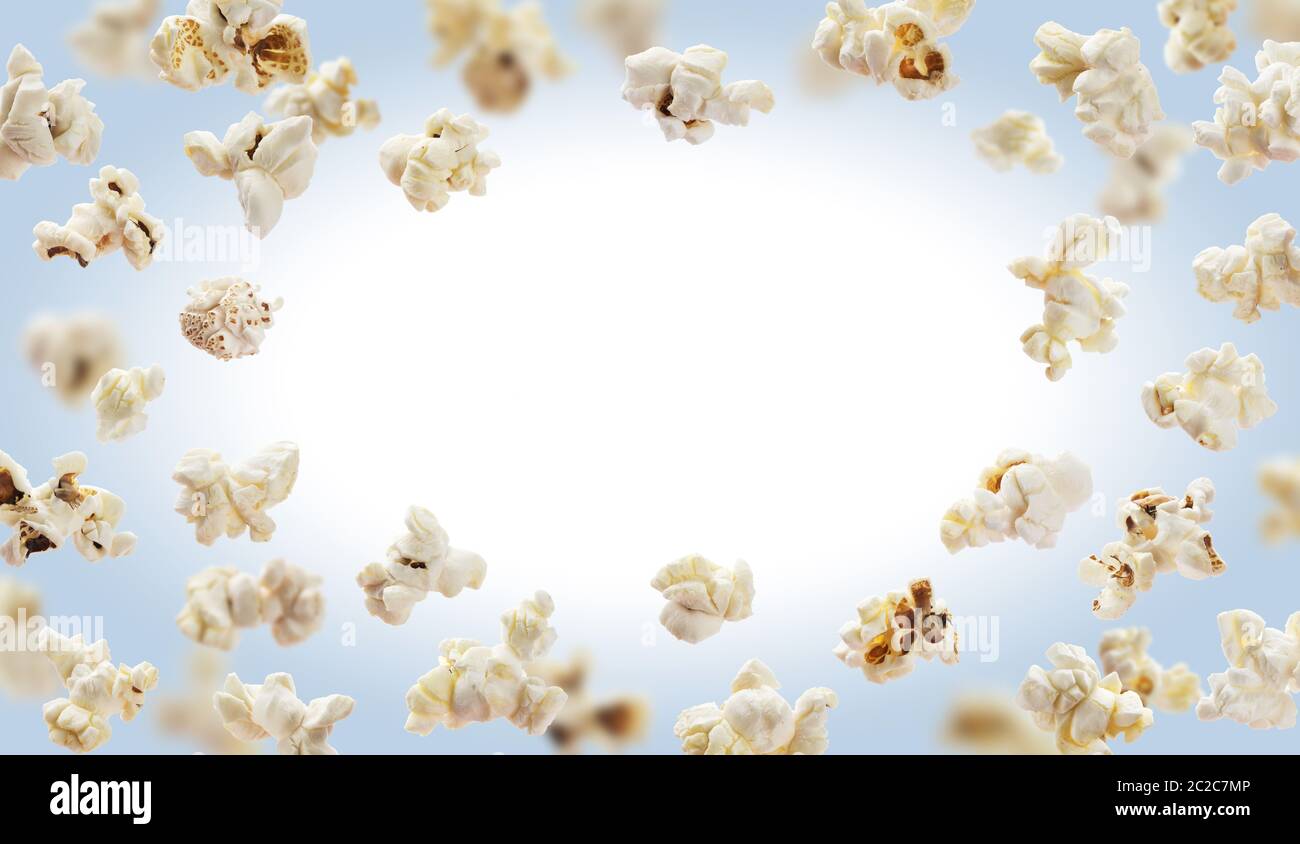 Popcorn frame, flying popcorn isolated on white background with copy ...