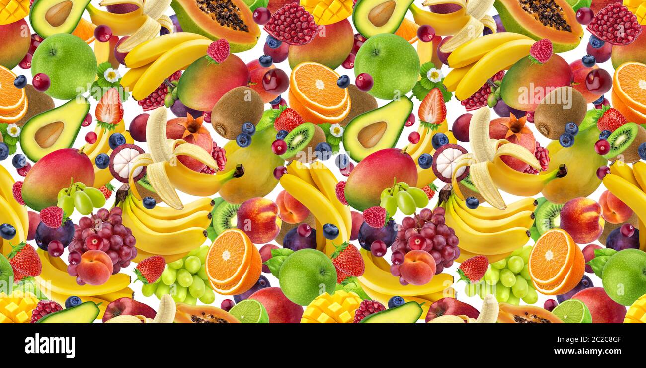 Tropical fruits seamless pattern, falling fruits isolated on white ...