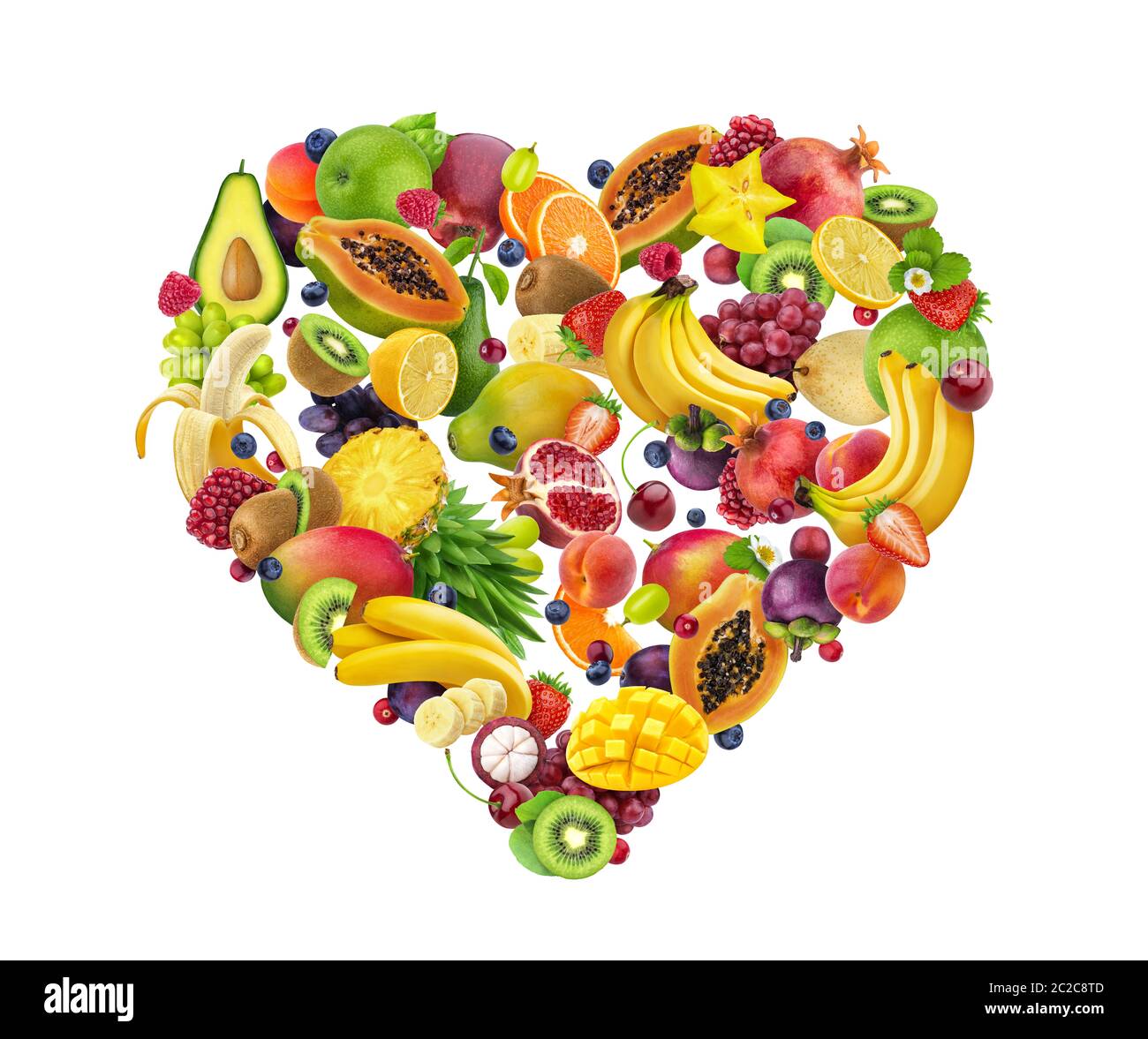 Heart shape made of different fruits and berries, isolated on white ...