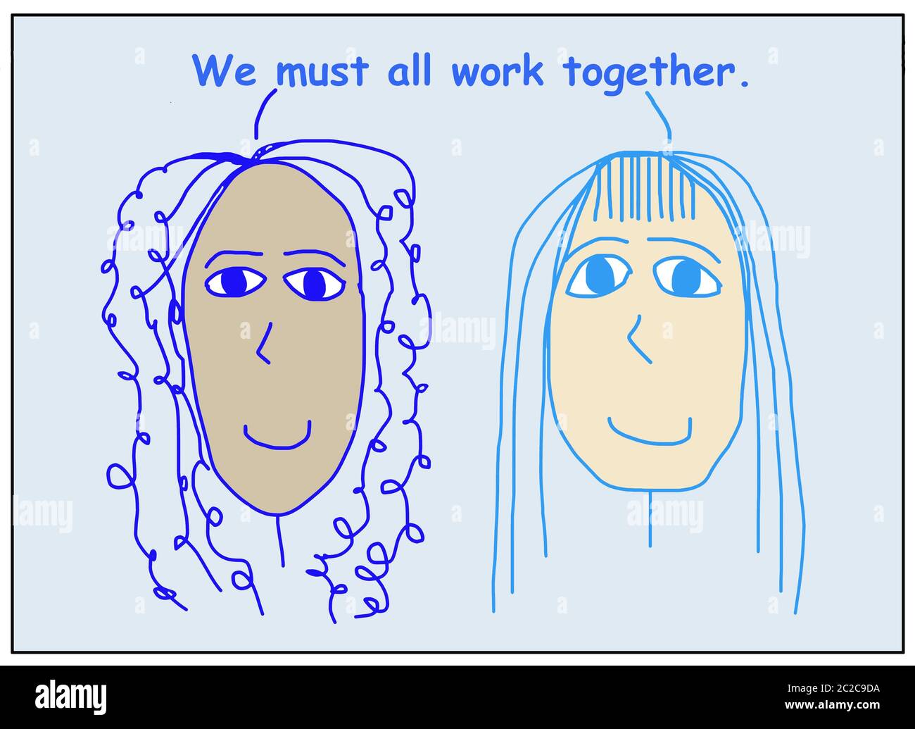 Color cartoon of two smiling, beautiful, ethnically diverse women ...