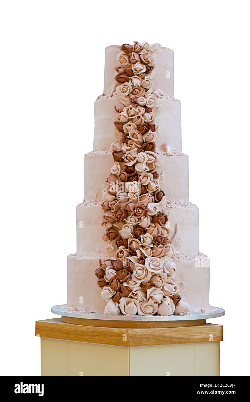 Five Tier Tall Wedding Cake With Roses Decor Stock Photo - Alamy