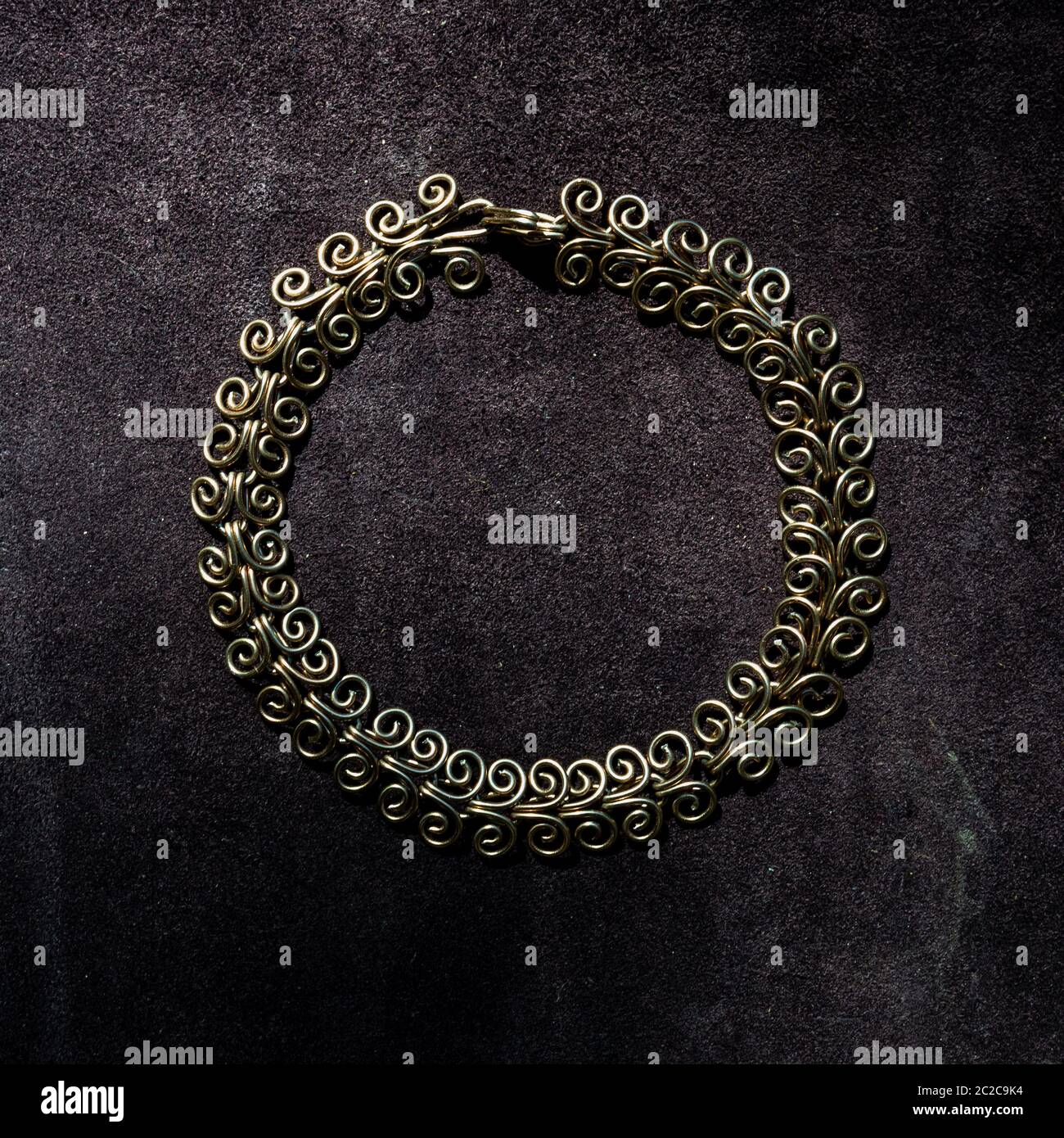 Handmade copper chain necklace on leather surface Stock Photo - Alamy