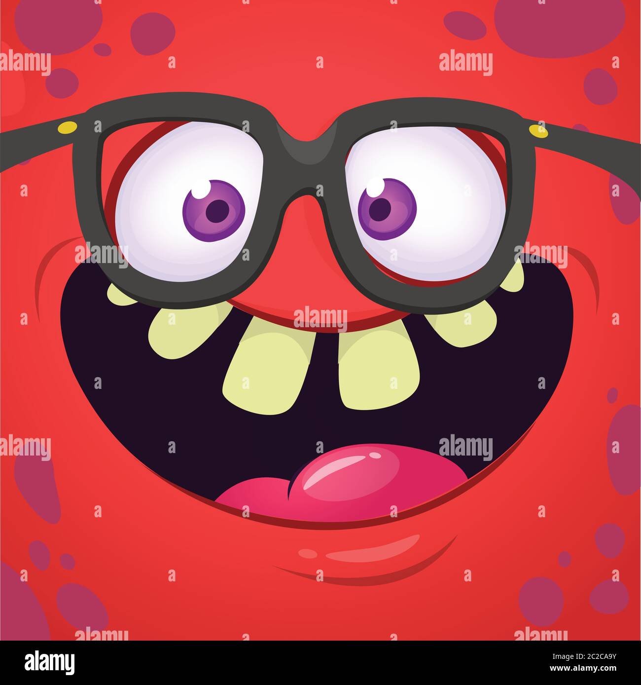 Angry cartoon monster face wearing eyeglasses. Vector Halloween monster ...