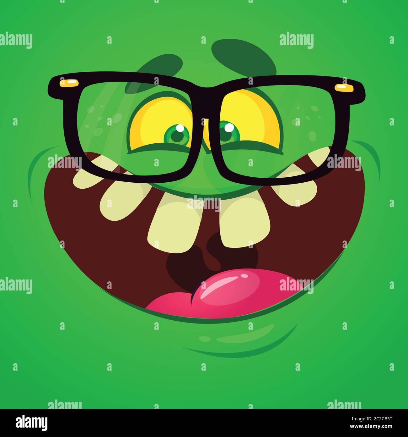 Angry cartoon monster face wearing eyeglasses. Vector Halloween monster ...