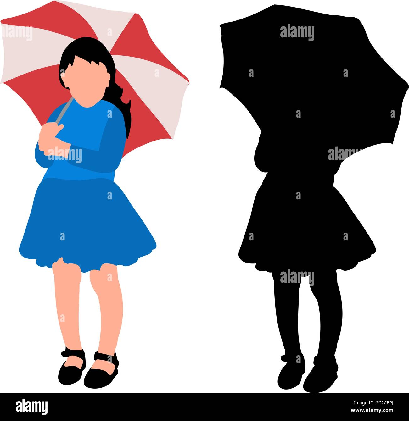 white background, faceless child girl with an umbrella Stock Vector ...