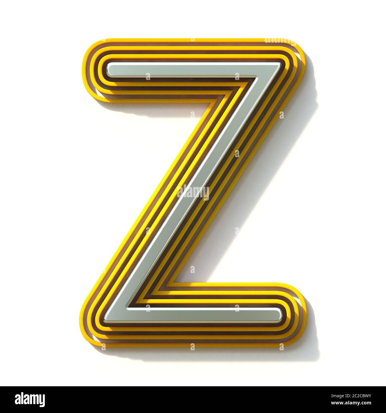 Yellow outlined font letter Z 3D render illustration isolated on white ...
