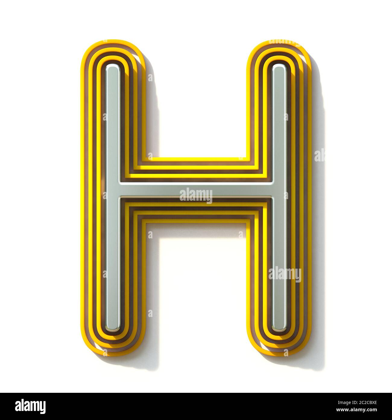 Yellow outlined font letter H 3D render illustration isolated on white ...