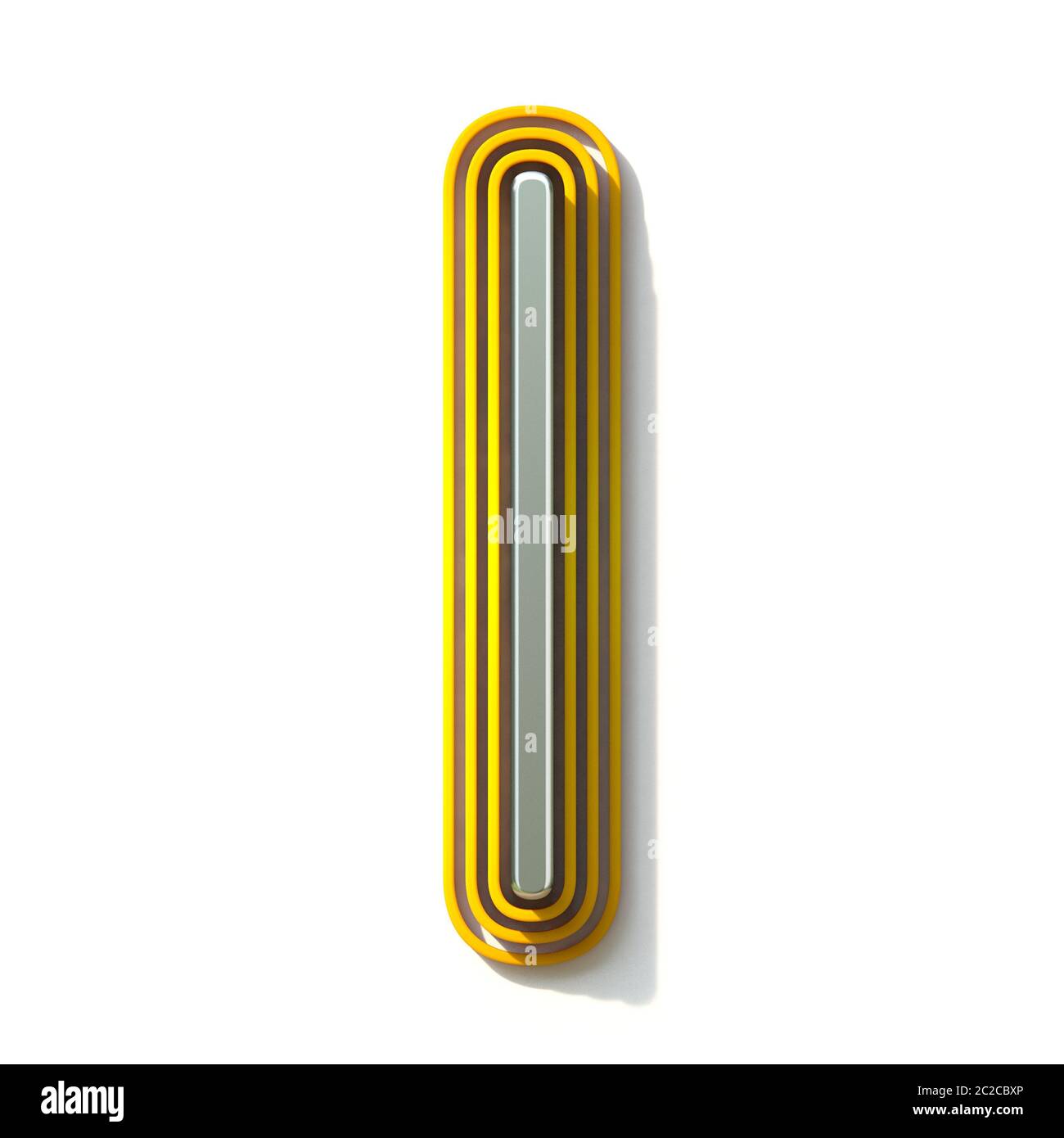 Yellow outlined font letter I 3D render illustration isolated on white ...