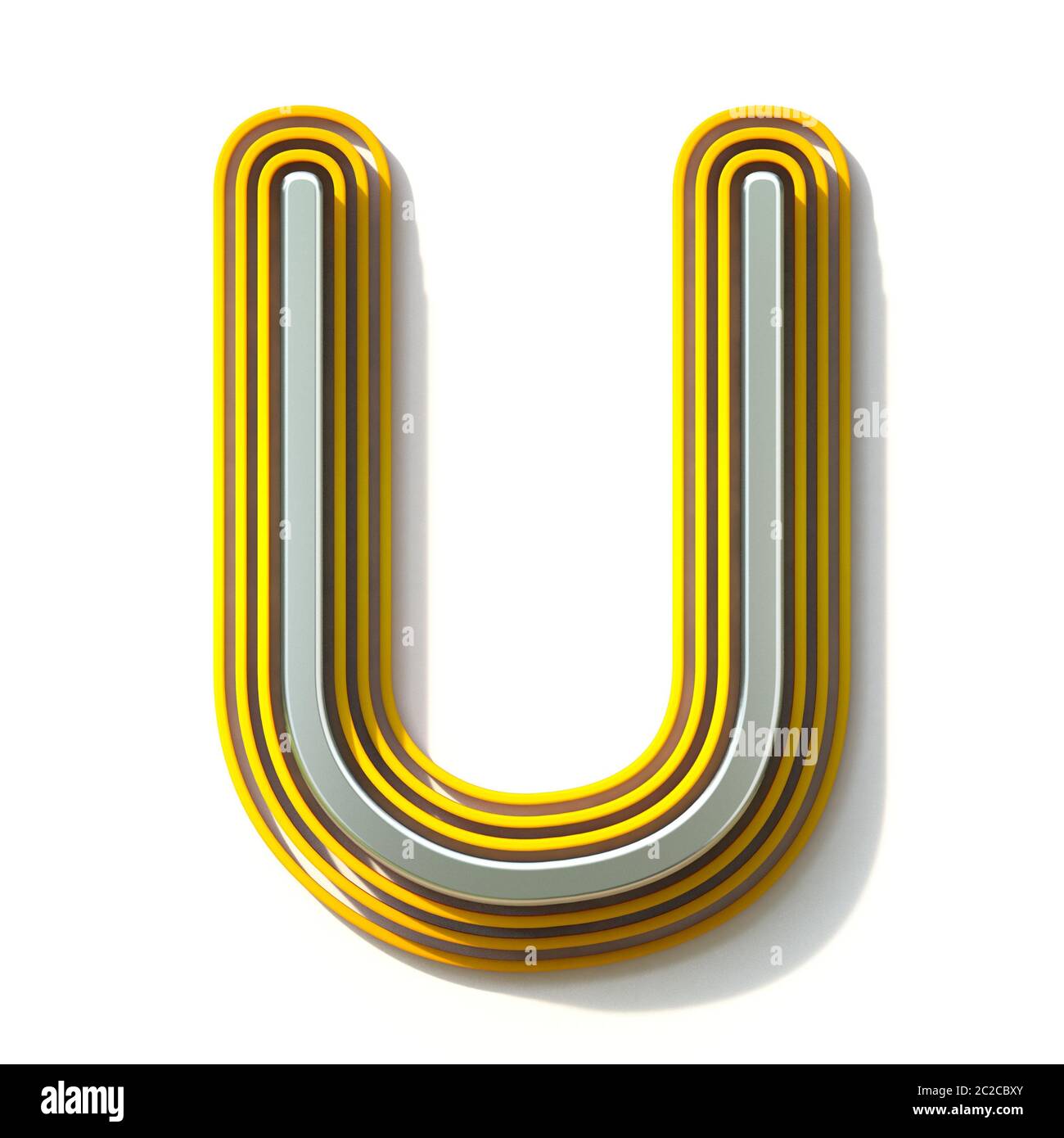 Yellow outlined font letter U 3D render illustration isolated on white ...