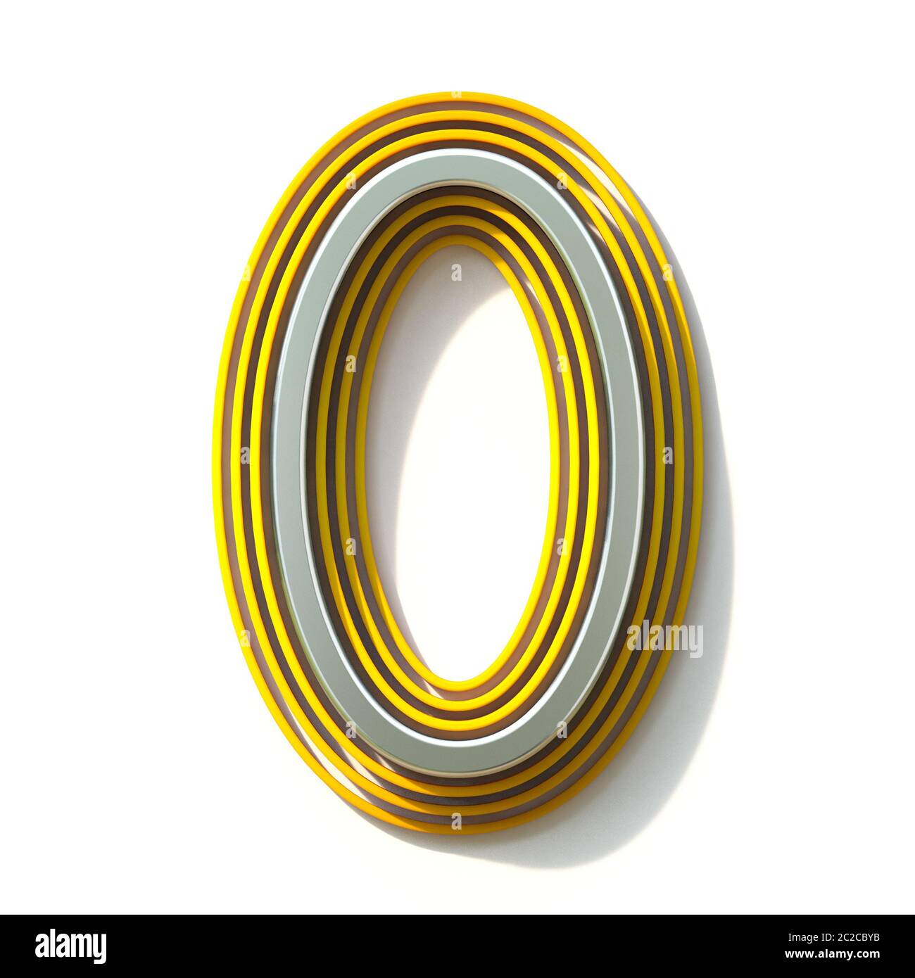 Yellow outlined font Number 0 ZERO 3D render illustration isolated on ...