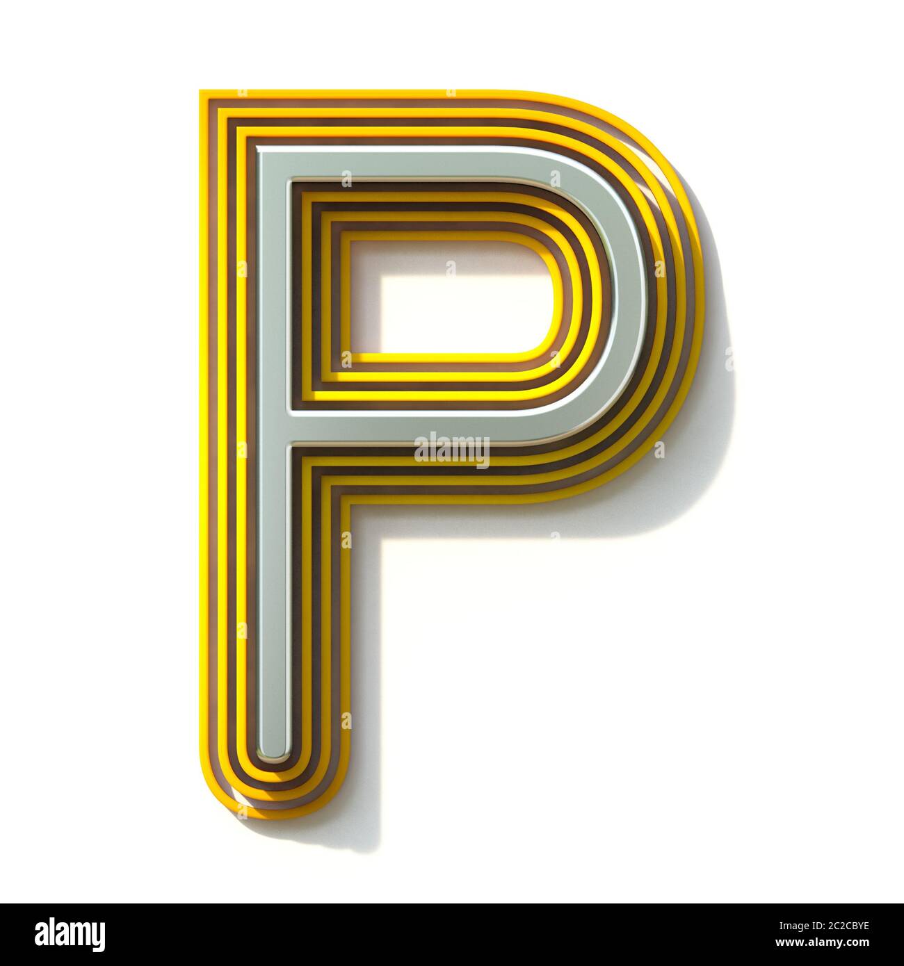 Yellow outlined font letter P 3D render illustration isolated on white ...