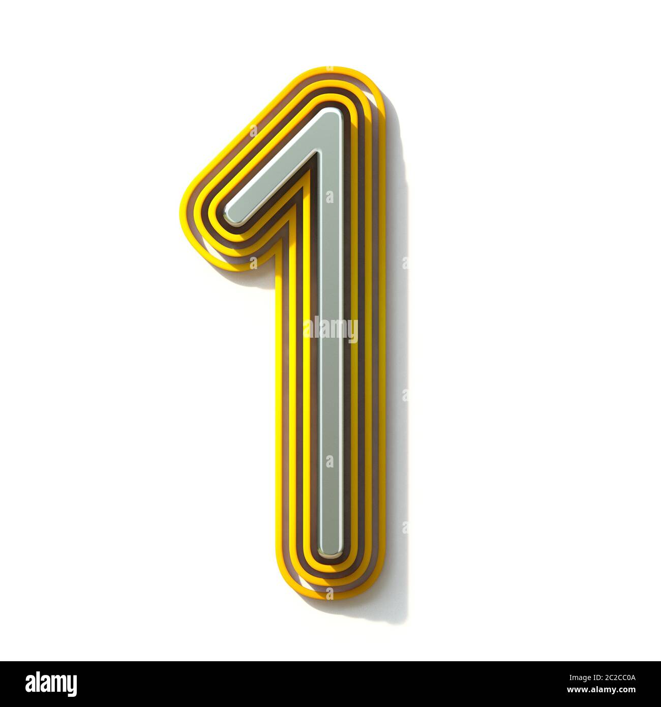 Yellow outlined font Number 1 ONE 3D render illustration isolated on ...