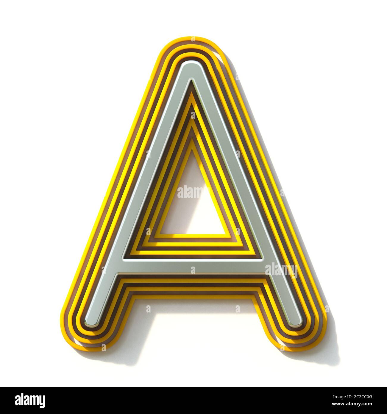 Yellow outlined font letter A 3D render illustration isolated on white ...