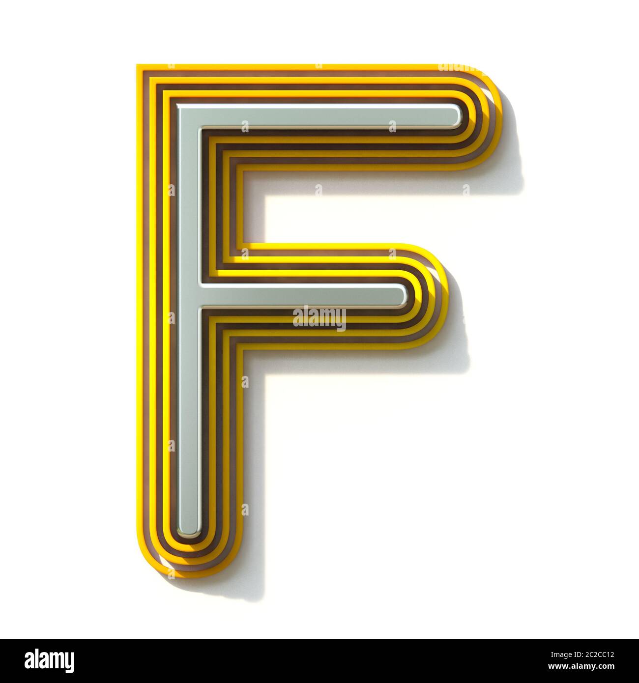 Yellow outlined font letter F 3D render illustration isolated on white ...
