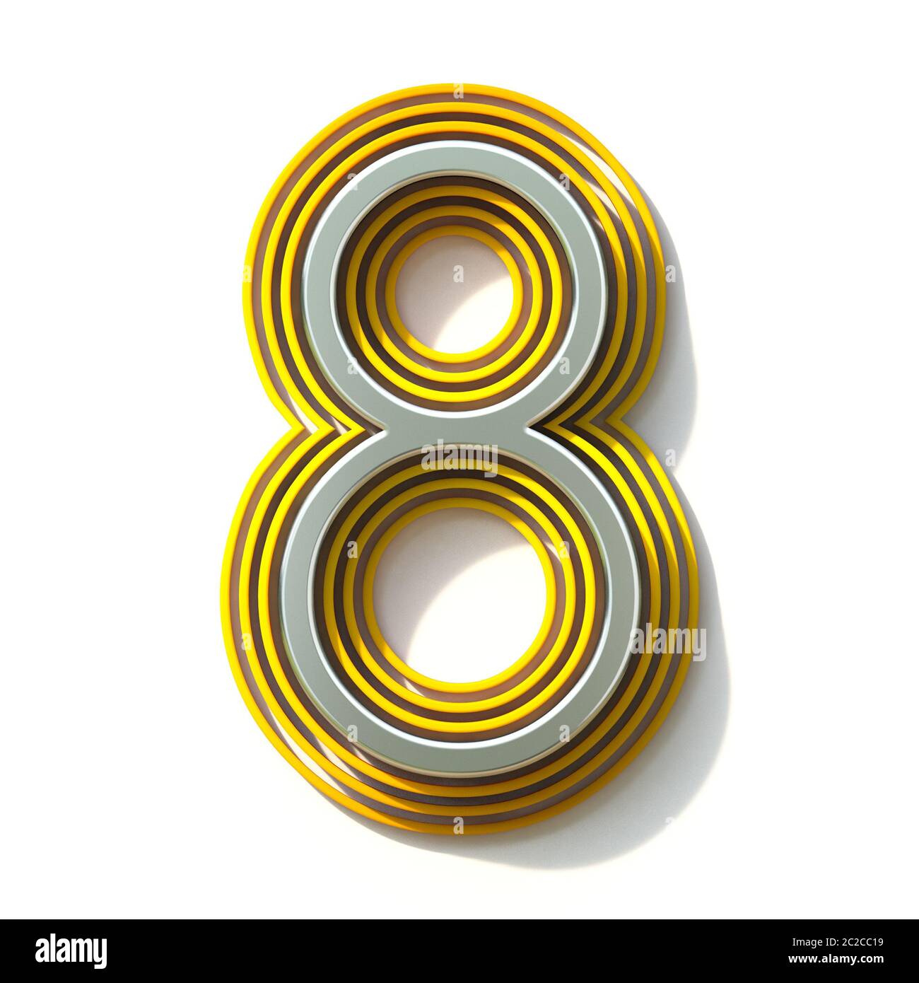 Yellow outlined font Number 8 EIGHT 3D render illustration isolated on ...