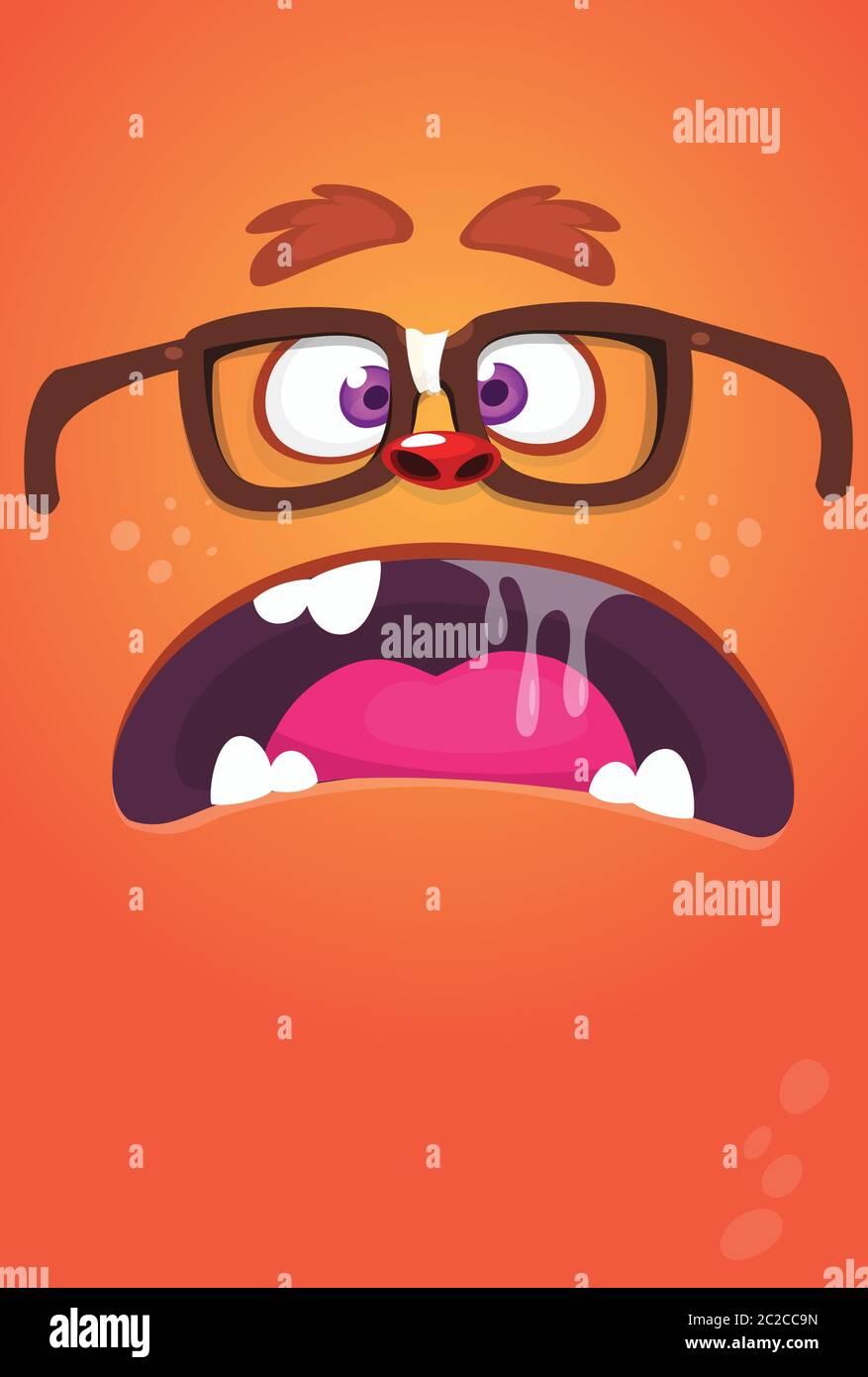 Cartoon monster face. Vector Halloween shocked monster square avatar ...
