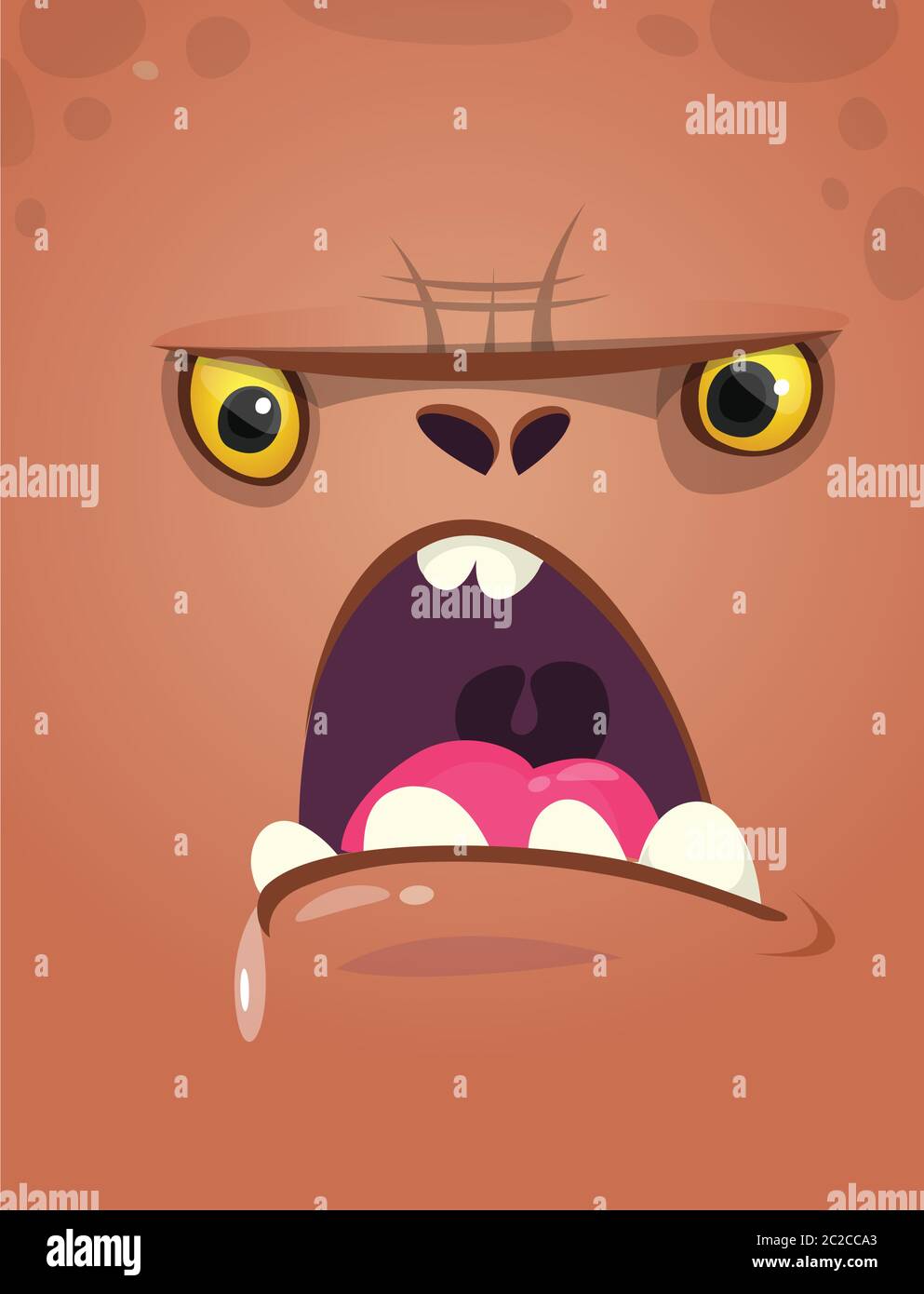 Cartoon monster face. Vector Halloween shocked monster square avatar ...
