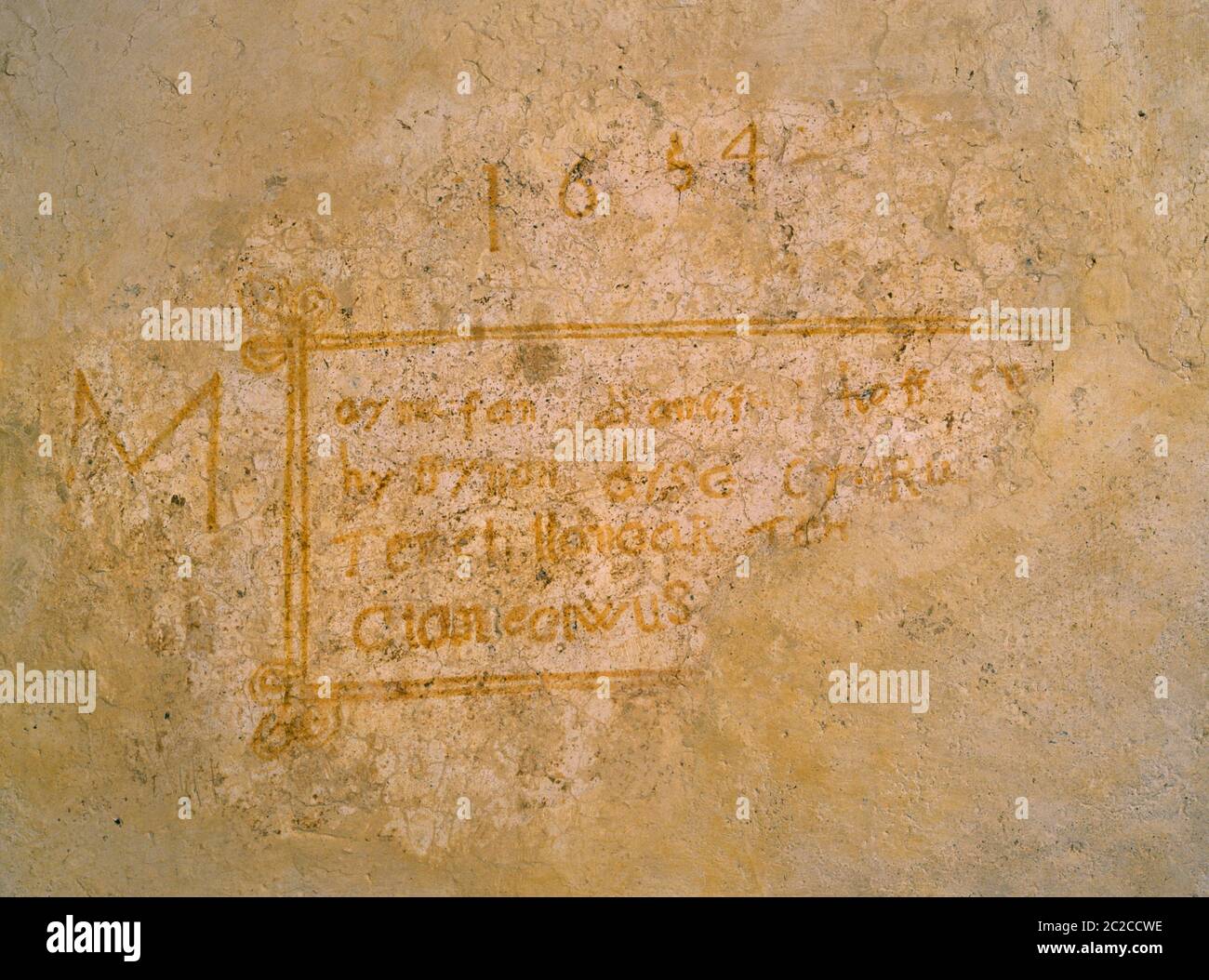 A Welsh englyn dated 1654, painted in the porch of Llangar Old Parish ...