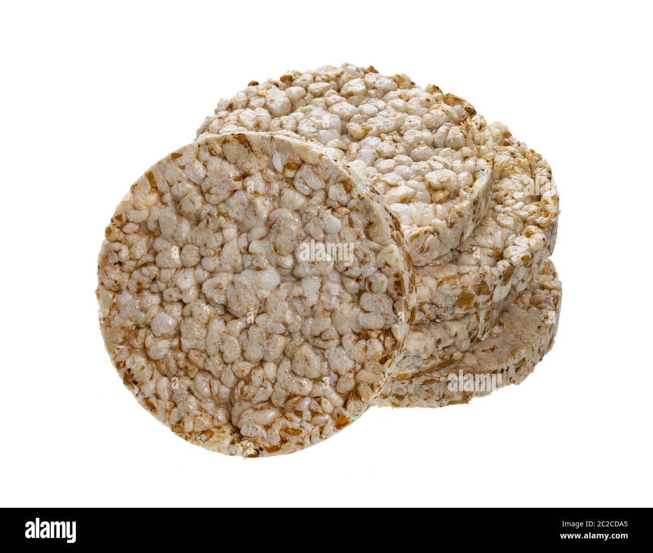 Puffed rice bread isolated on white background, diet crispy round rice ...