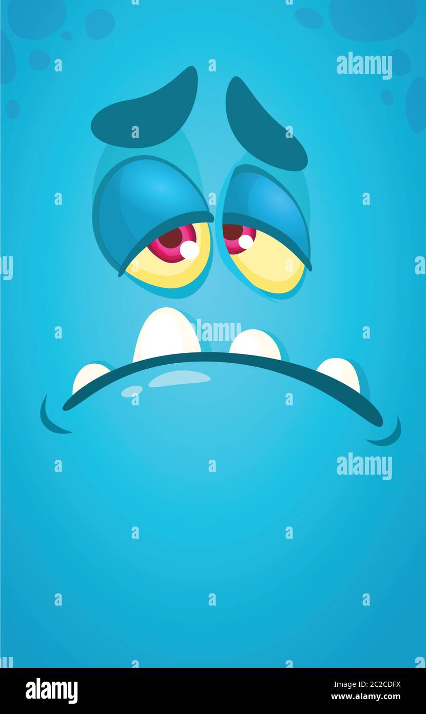 Cartoon monster face. Vector Halloween sad blue monster avatar Stock ...