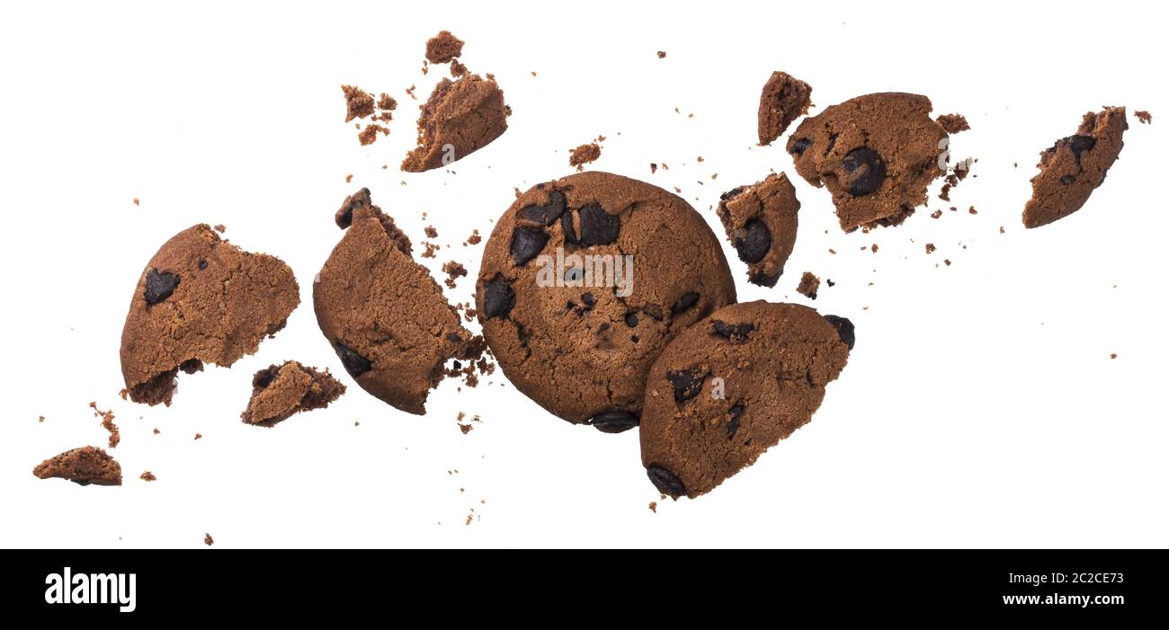 Broken chocolate chip cookies isolated on white background Stock Photo ...
