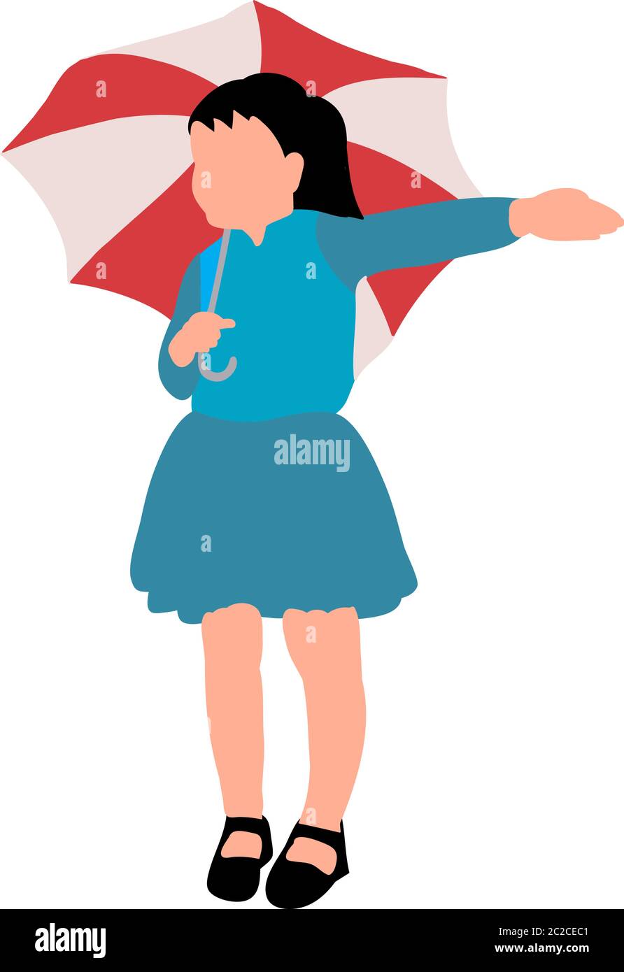 vector, on a white background, faceless child girl with an umbrella ...