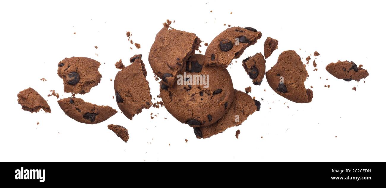 Broken chocolate chip cookies isolated on white background Stock Photo ...