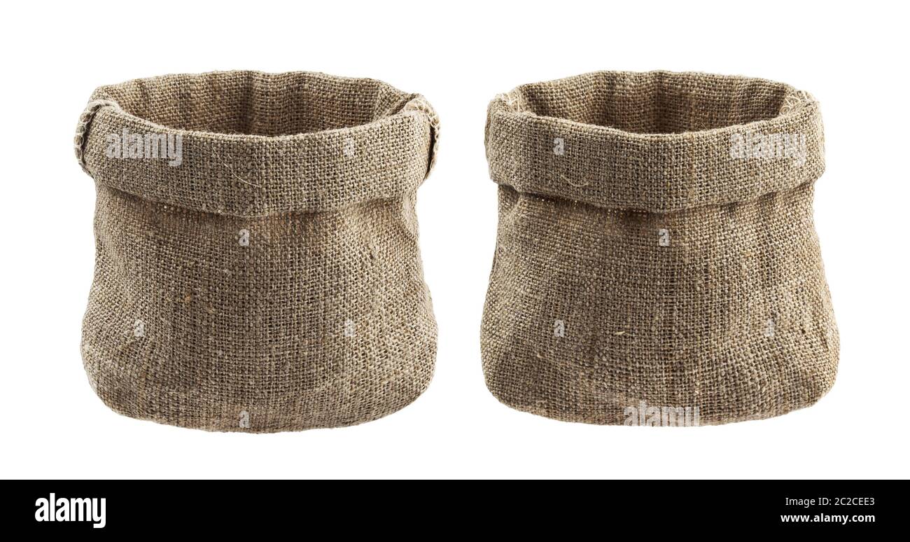 Empty burlap sack isolated on white background Stock Photo - Alamy