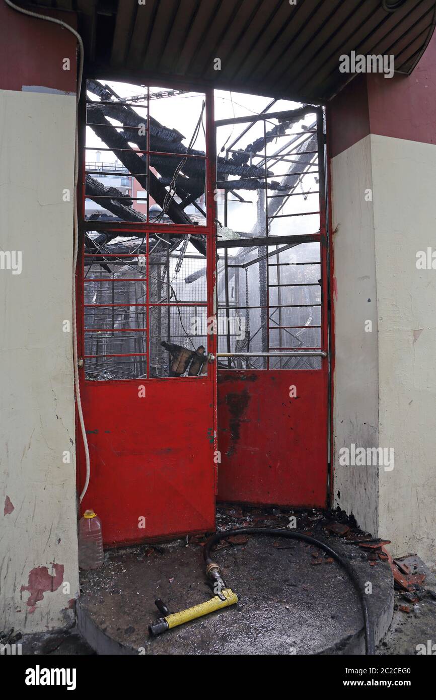 Burned Factory Building After Fire Disaster Stock Photo - Alamy