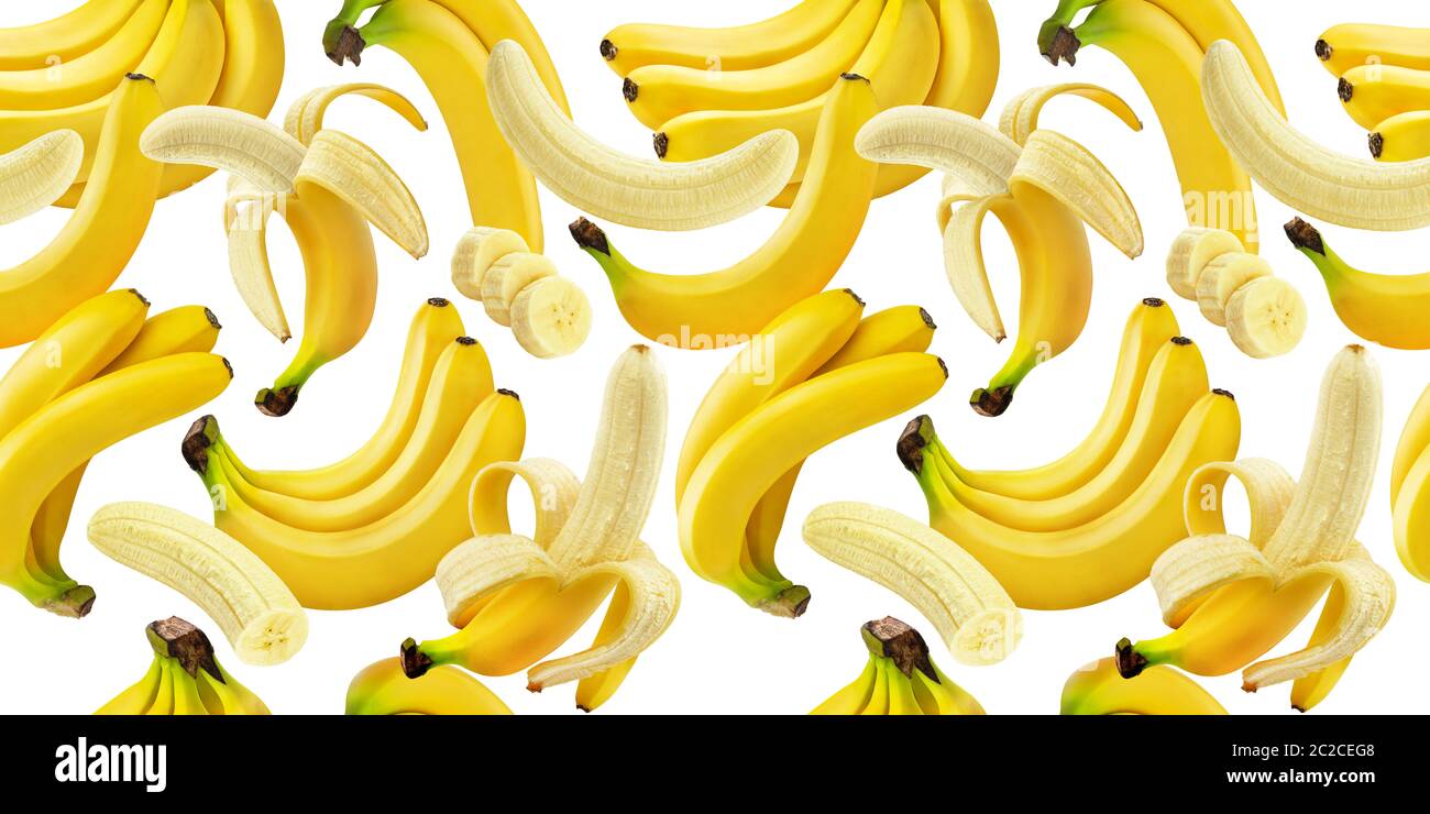 Banana seamless pattern, falling bananas isolated on white background ...