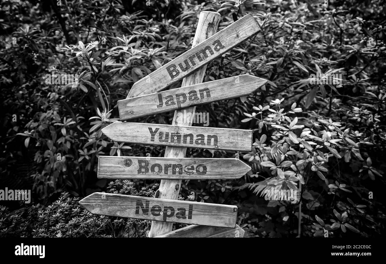 Country address signs, tourism and exploration detail Stock Photo - Alamy