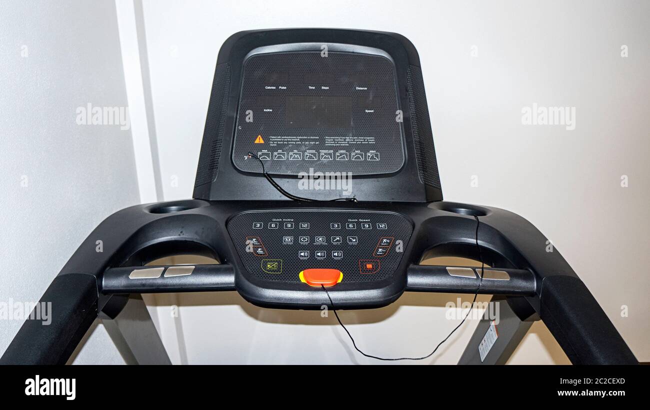 treadmill display equipment gym console fitness indoors Stock Photo - Alamy