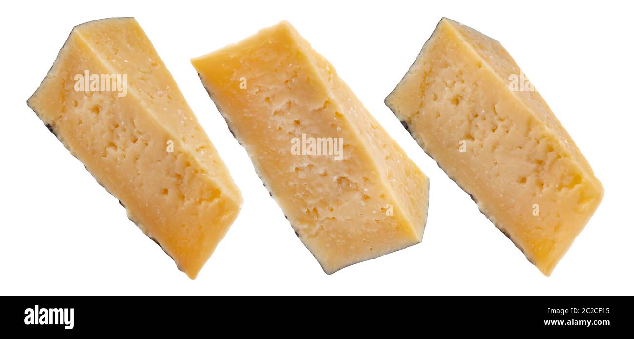 Triangle piece of parmesan cheese isolated on white background with ...
