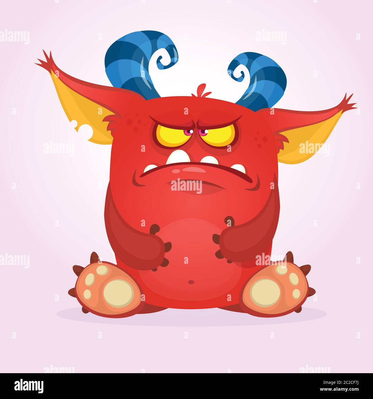 Angry grumpy cartoon monster. Halloween vector horned monster Stock ...