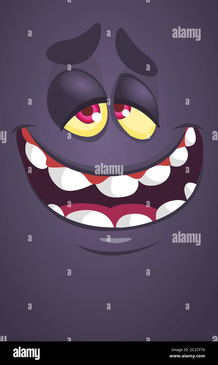 Cartoon monster face. Vector Halloween smiling monster avatar Stock ...