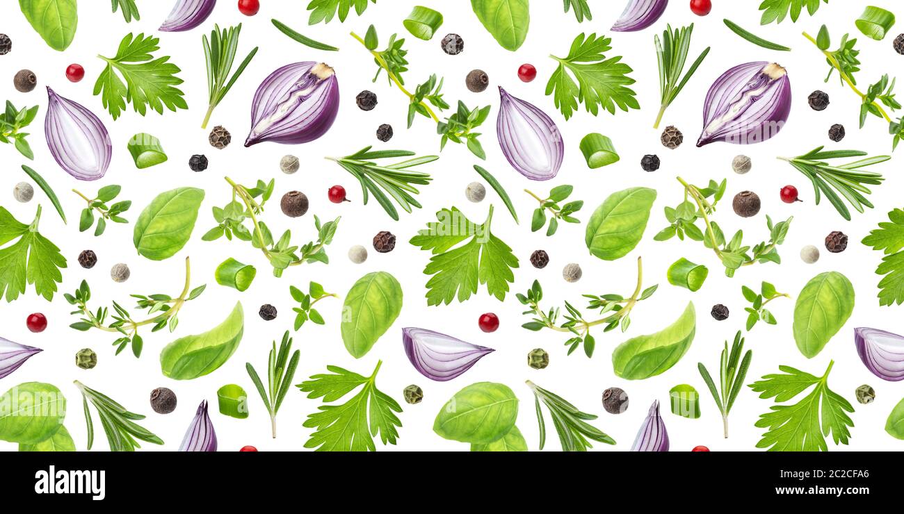 Different spices and herbs seamless pattern isolated on white ...