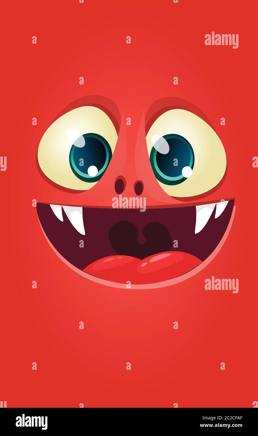 Cartoon monster face. Vector Halloween shocked monster square avatar ...